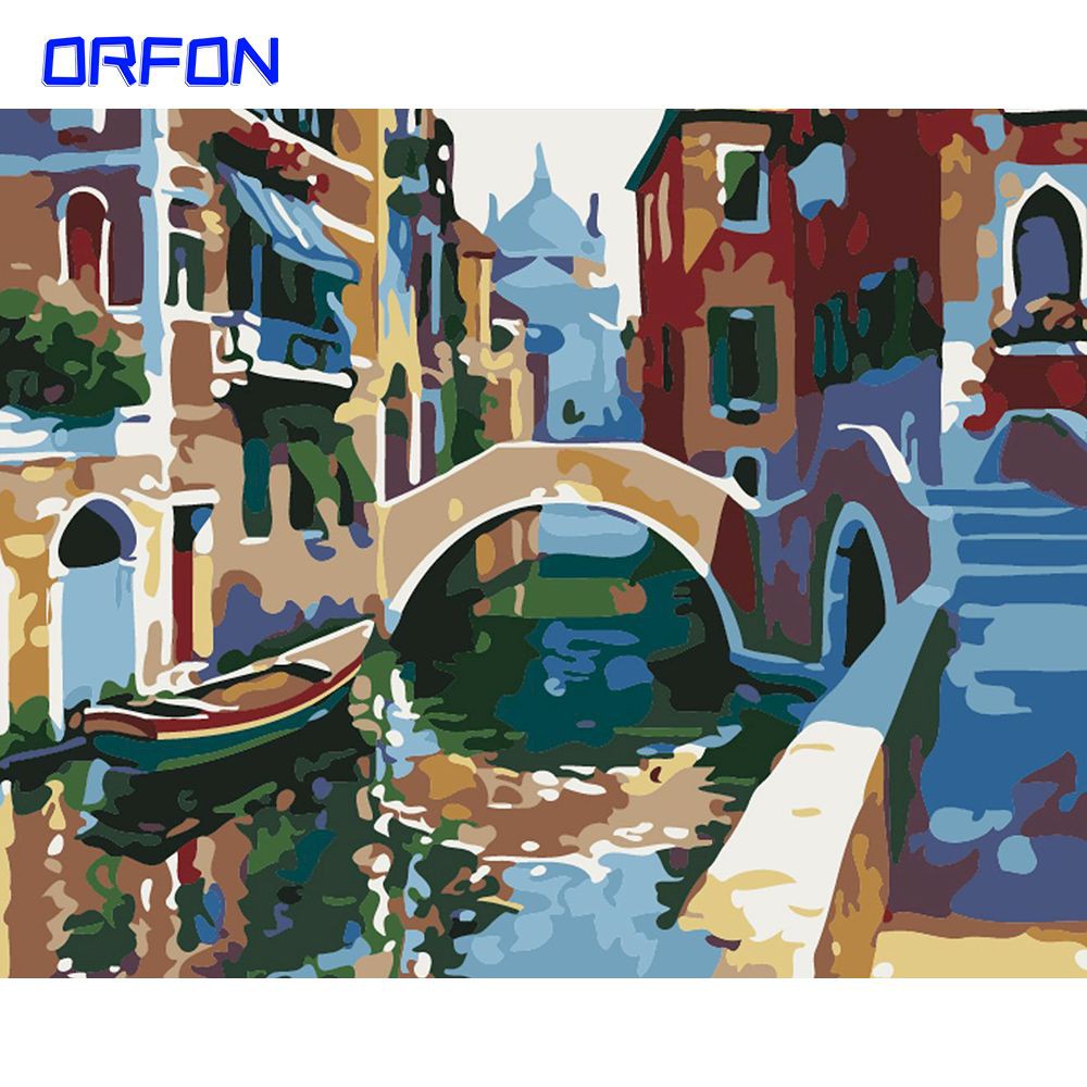 【ORFON】ภาพวาดสีน้ํามันบนผ้าใบ ตามตัวเลข รูปคลองเวนิส ขนาด 40x50 ซม. พร้อมกรอบ สําหรับตกแต่งบ้าน ...