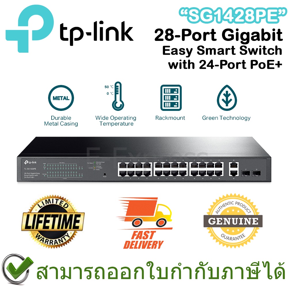 TP-Link SG1428PE 28-Port Gigabit Easy Smart Switch with 24-Port PoE+ ...