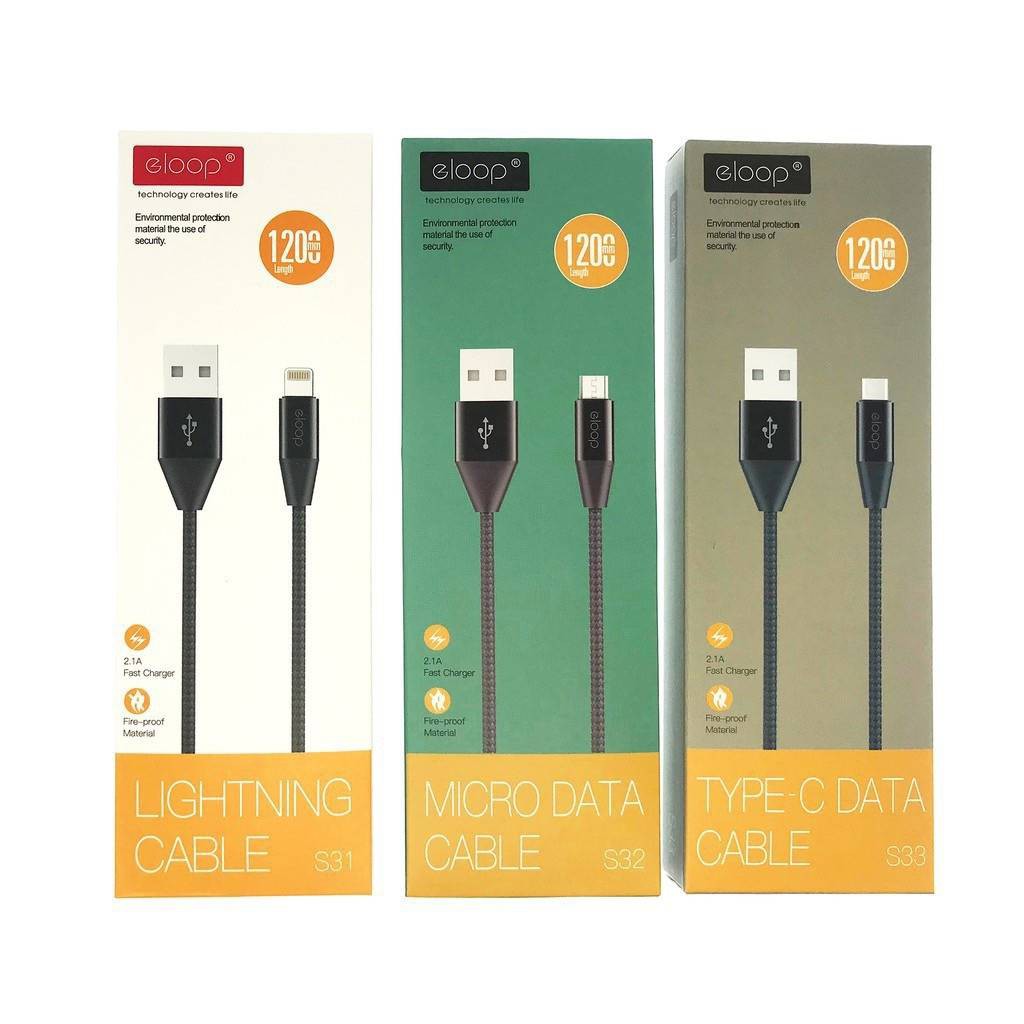 Orsen Eloop S31 / S32 / S33 สายชาร์จ USB Data Cable Lightning/Micro USB/ Type-C 2.1A{ส่งเร็ว ...