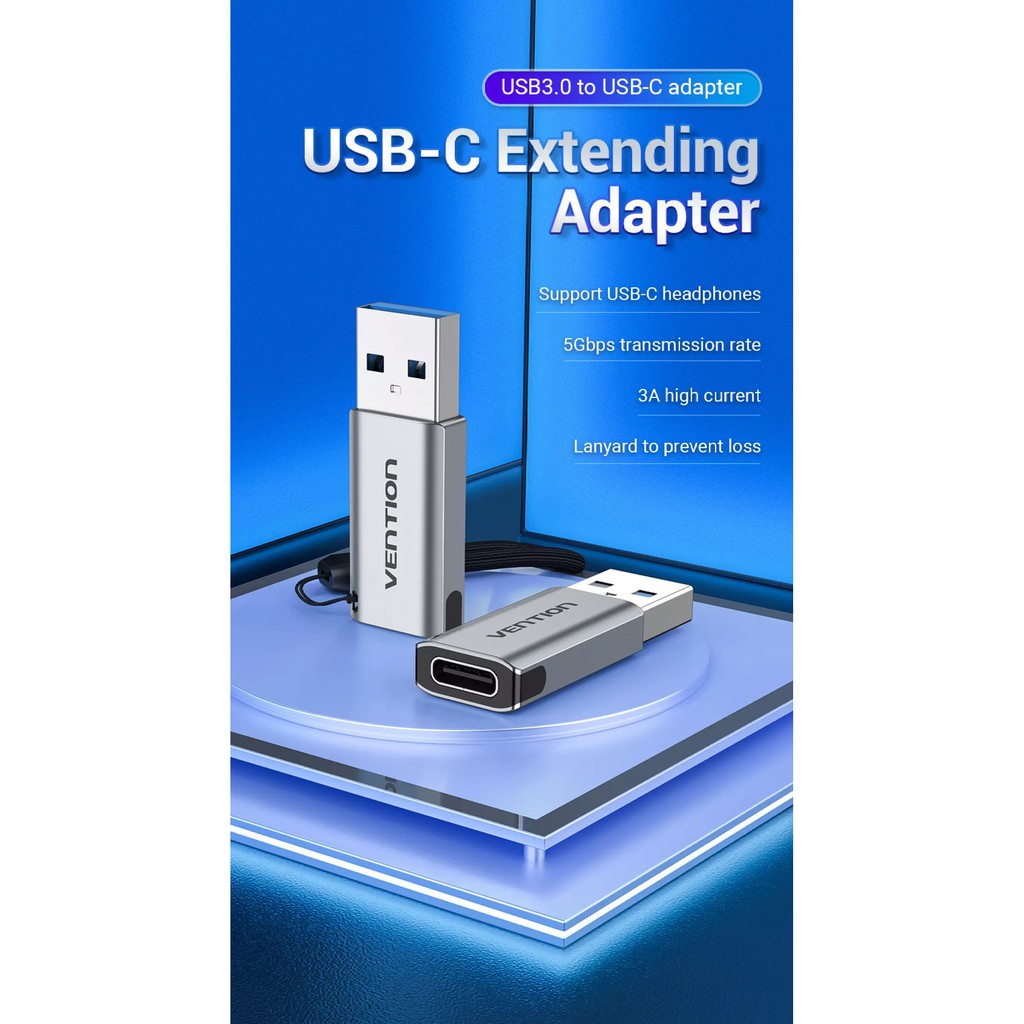 Vention(CDPH0) USB 3.0 to USB C Adapter 5Gbps 3A For Laptop headphones ...