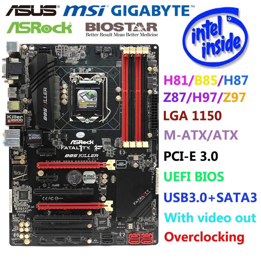 เมนบอร์ดเล่นเกม Micro ATX HDMI DDR3 SATA3 USB3.0 MSI GIGABYTE ASRock z87 h87 b85 h81 Intel 1150 ...