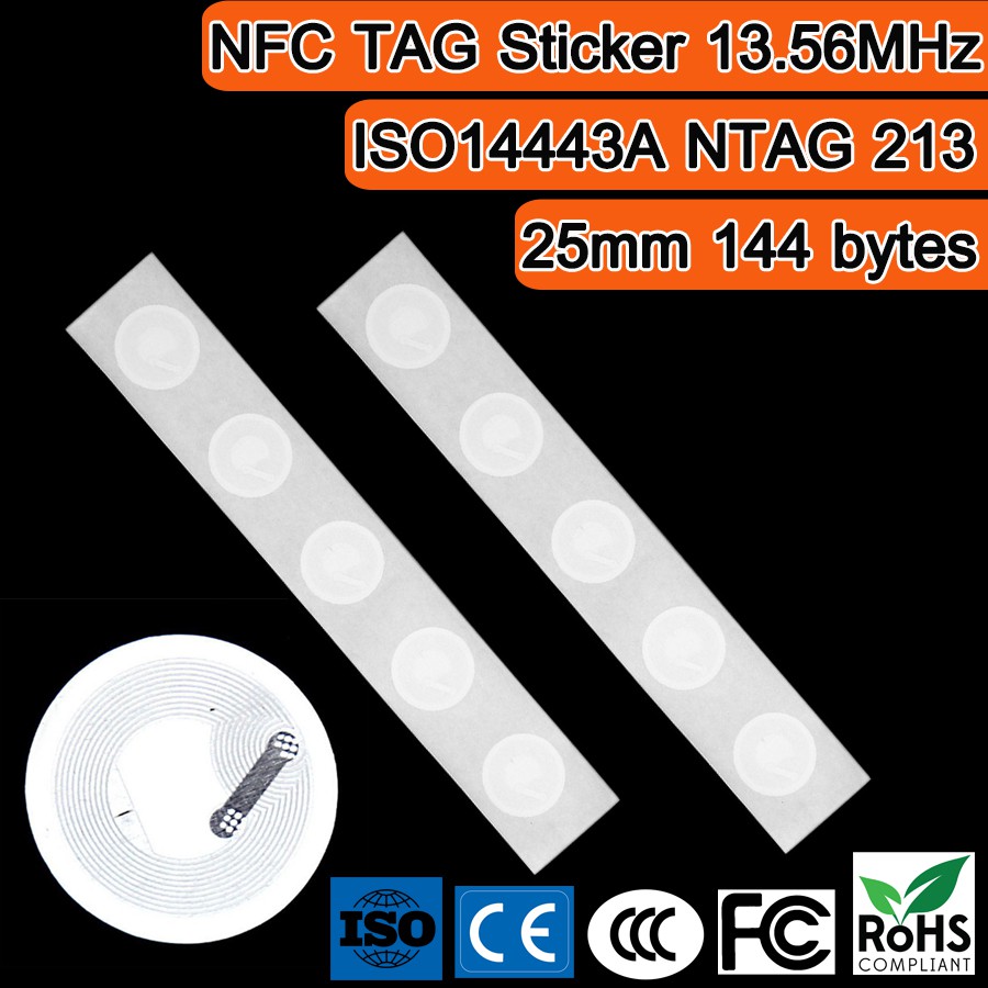 ฉลากสติกเกอร์ NFC Ntag213 ขนาด 25mm NFC TAG Sticker 13.56MHz ISO14443A ...