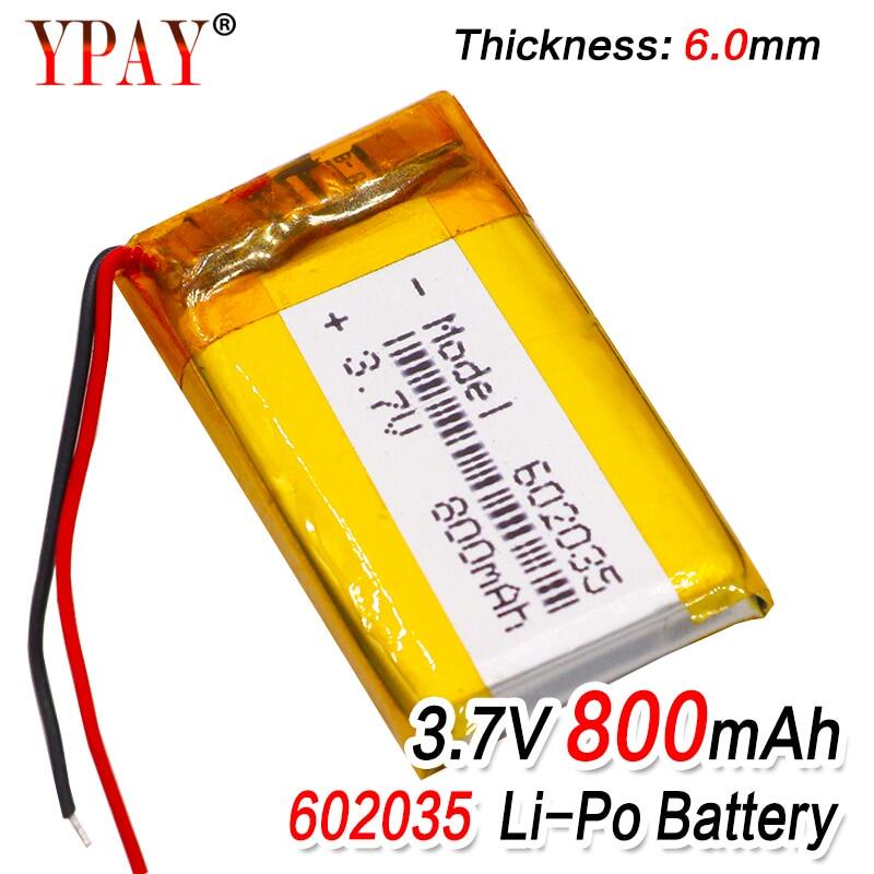 3.7v 602035 800mAh Lithium li ion polymer Rechargeable Battery 602035 ...