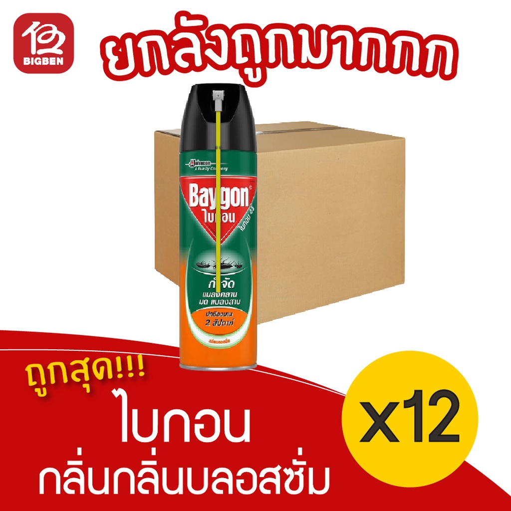 [ยกลัง 12 ขวด] Baygon ไบกอน กลิ่น บลอสซั่ม 300 มล. สเปร์ยกำจัดแมลงคลาน ...