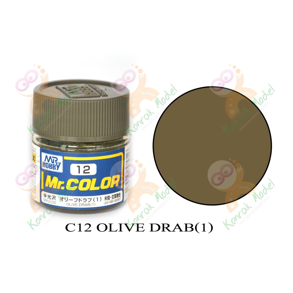 สีสูตรทินเนอร์ Mr.hobby Mr.color C12 Olive Drab(1) Semi-Gloss 10ml ...