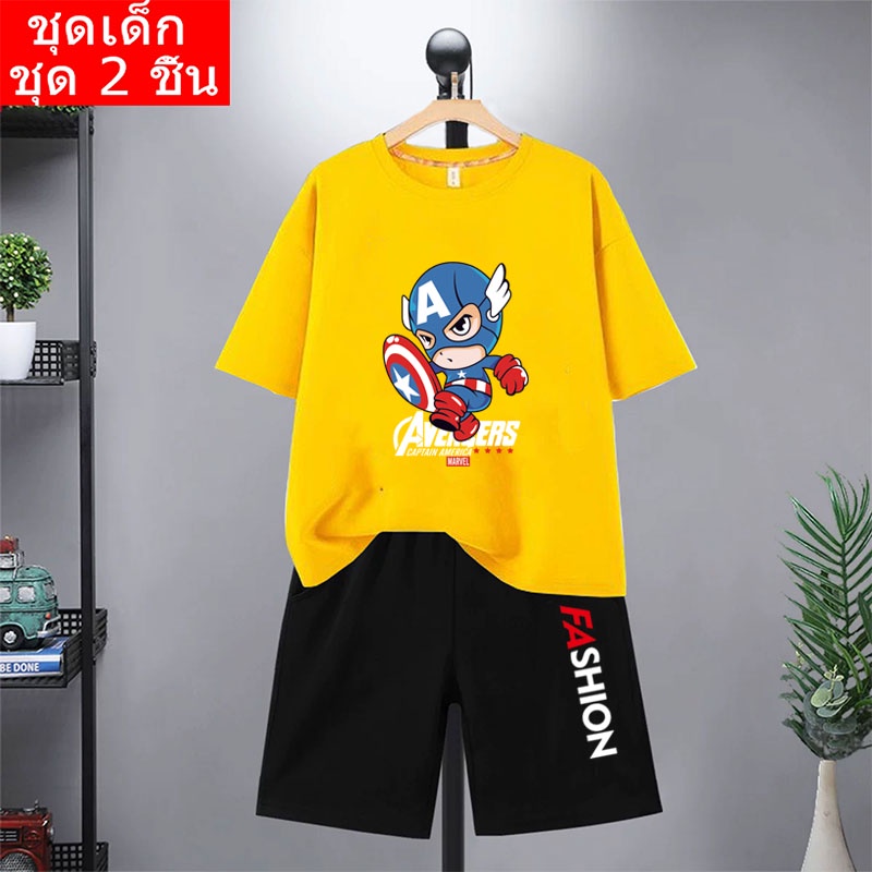K2077+DD335 {ชุดเซ็ต2ชิ้น} เสื้อยืดชุดเด็ก+กางเกงขาสั้น เสื้อยืดพิมพ์ ...