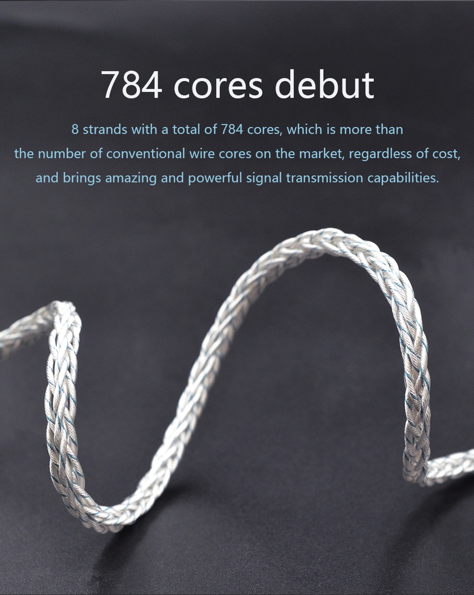KZ Earphone Cable 8 Core Silver Blue Hybrid 784 cores Silver plated ...