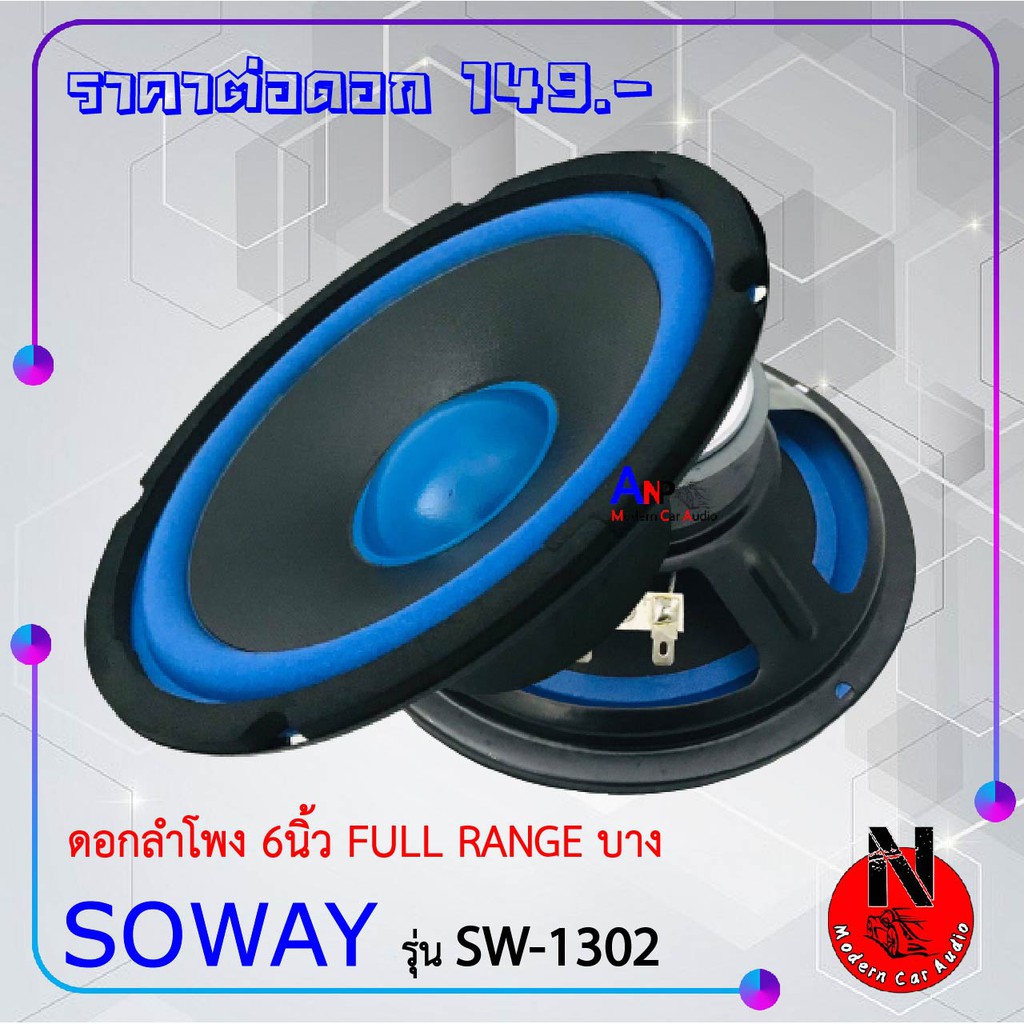 ลำโพงฟูลเรนจ์ รถยนต์ 6.5นิ้ว SOWAY รุ่น SW-1302 ดอกลำโพงเสียงกลาง ให้ ...