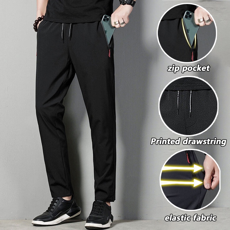 พร้อมสต็อก Seluar Track Lelaki สีดํา Seluar Lelaki Slim Fit Tracksuit ...