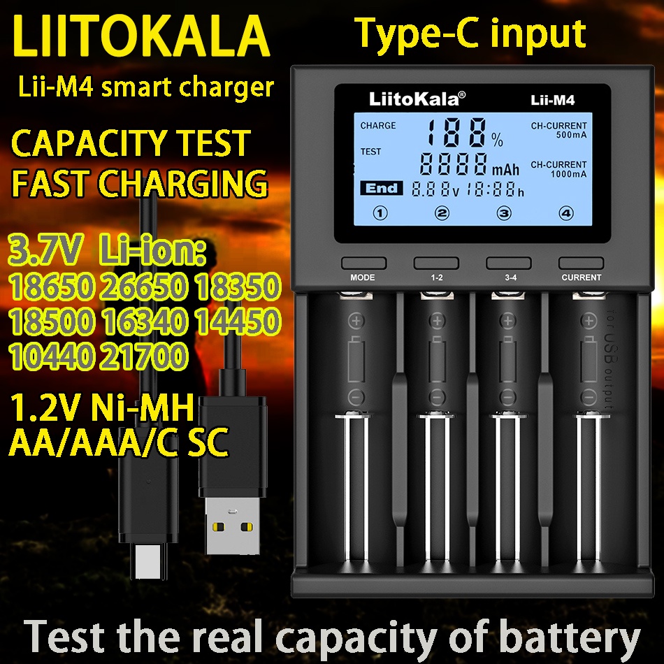 Liitokala Lii-M4 Charger 18650 26650 21700 18500 16340 AA AAA Ni-MH ...