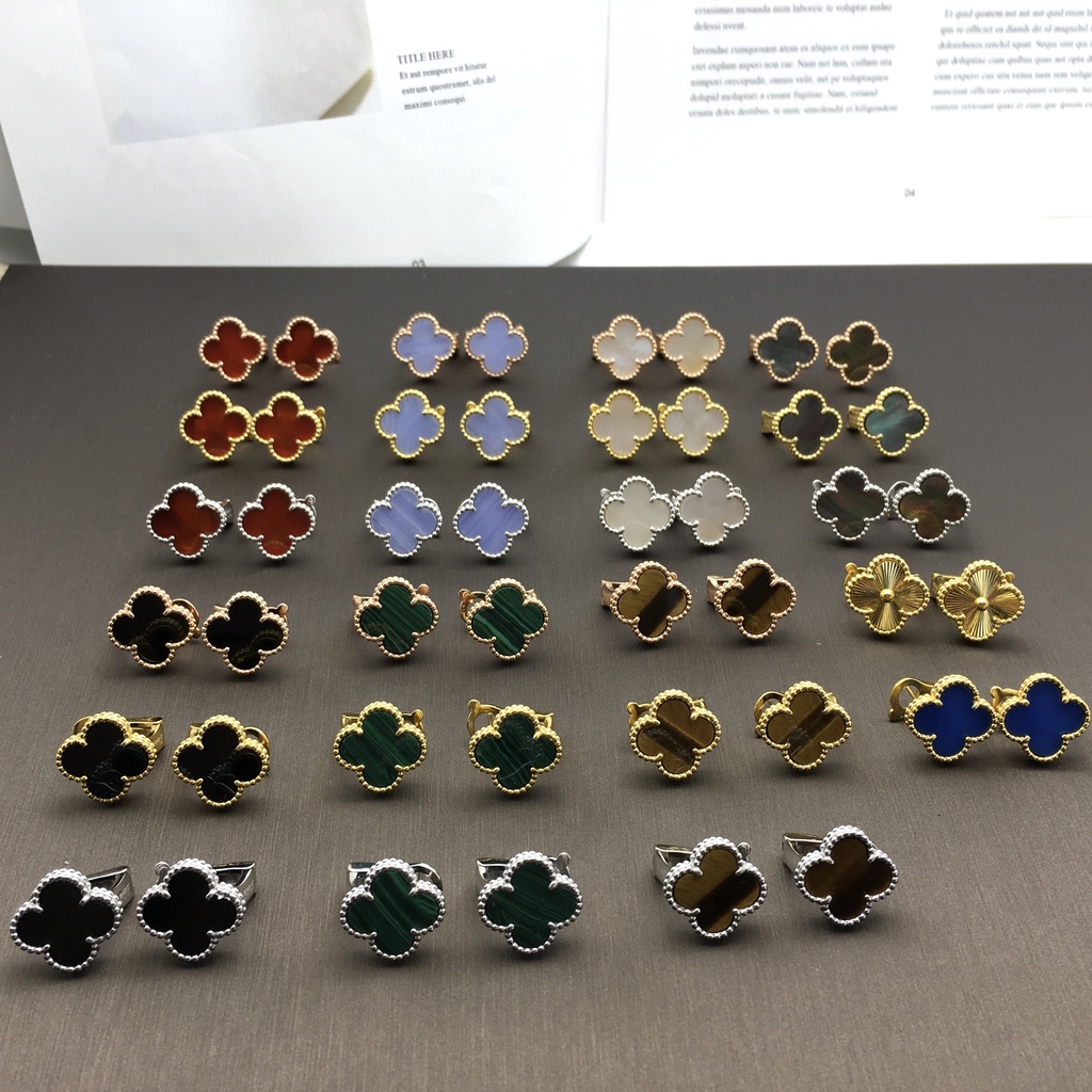 Van Cleef ต่างหูชุบทอง 18k รูปใบโคลเวอร์ 15 มม. สไตล์วินเทจ | Shopee ...