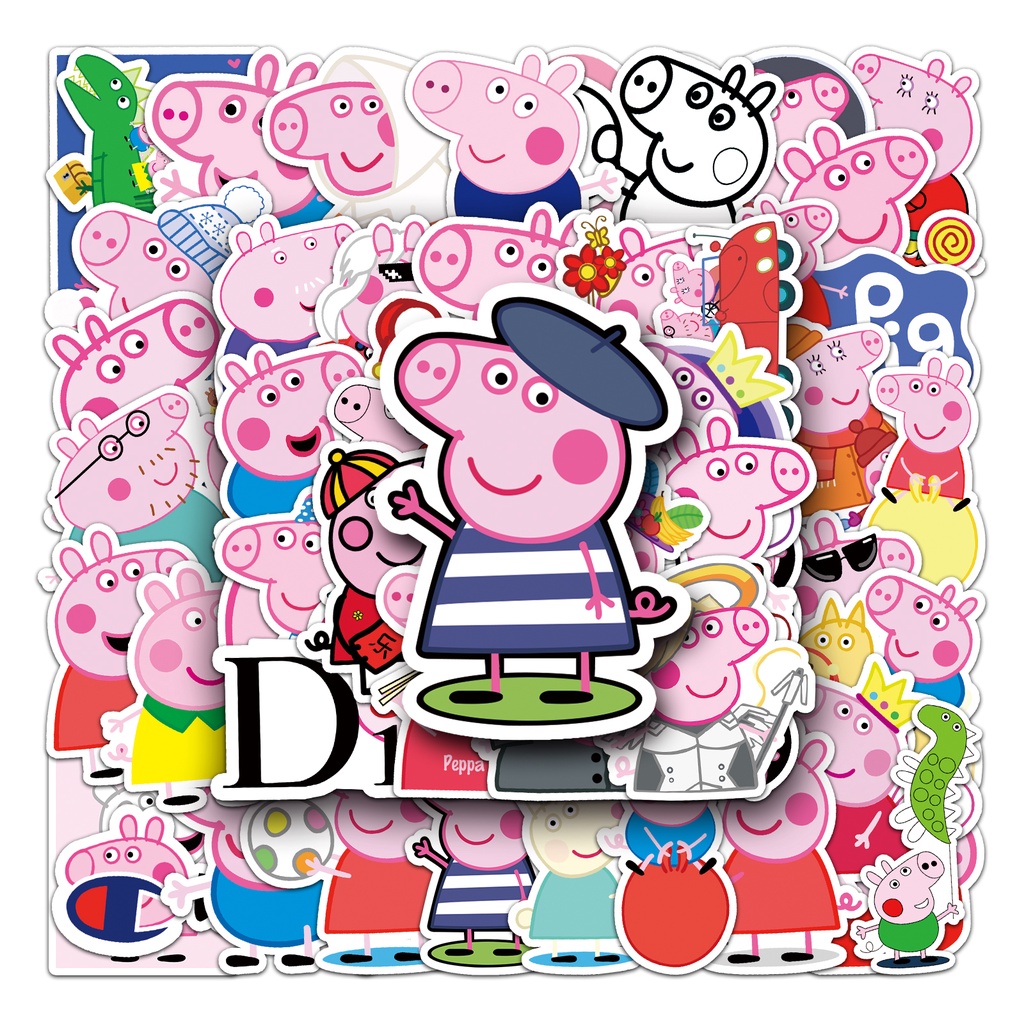 52 ชิ้นตลก Peppa Pig DIY Creative มอเตอร์สติกเกอร์รถสติกเกอร์ Helmater ...