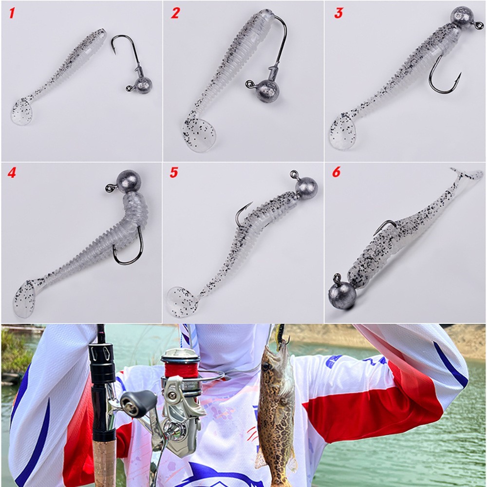 [BETL] ชุดเหยื่อตกปลารองพลาสติก T Tail Worms และจิ๊กฮุค พร้อมกล่องบรรจุ ...