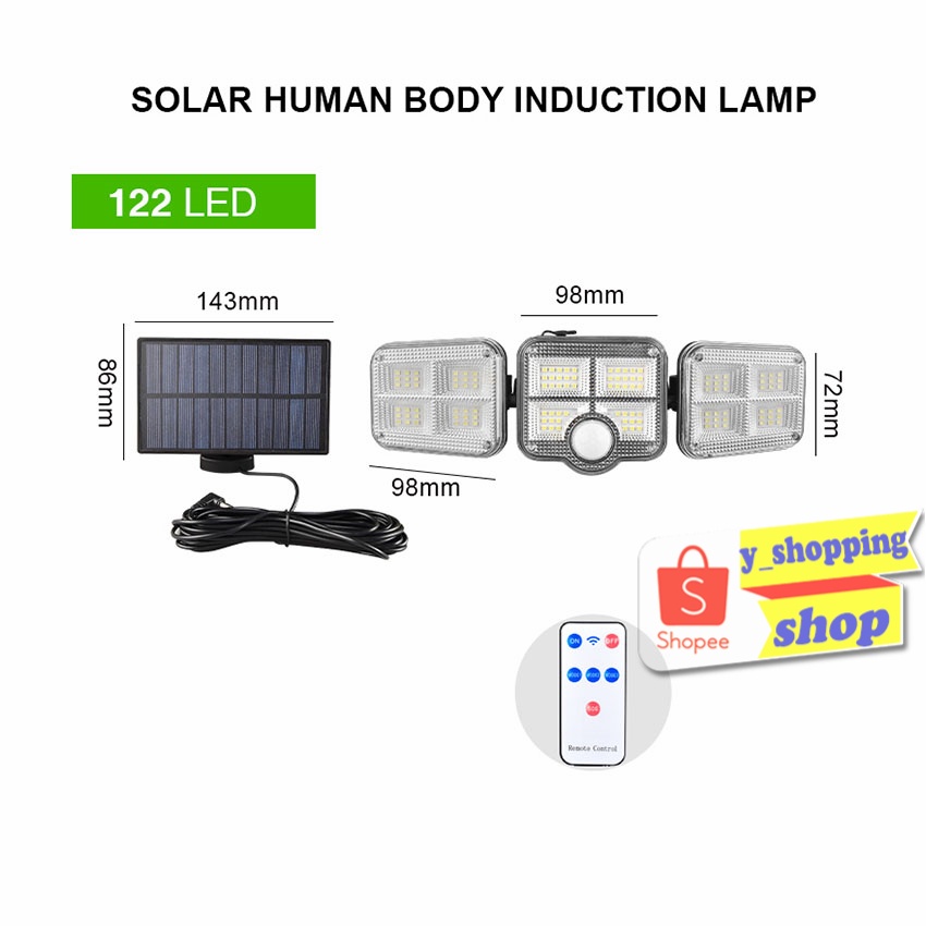 122 LED+Remote Control solar light 270° เหมาะสำหรับ ติดหน้าบ้าน ลานจอดรถ | Shopee Thailand