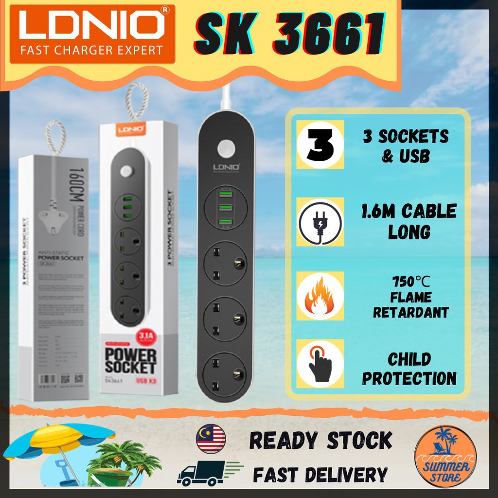 Kabel pengecasan telefon bimbit Apple LDNIO SK3661 Extension Power ...