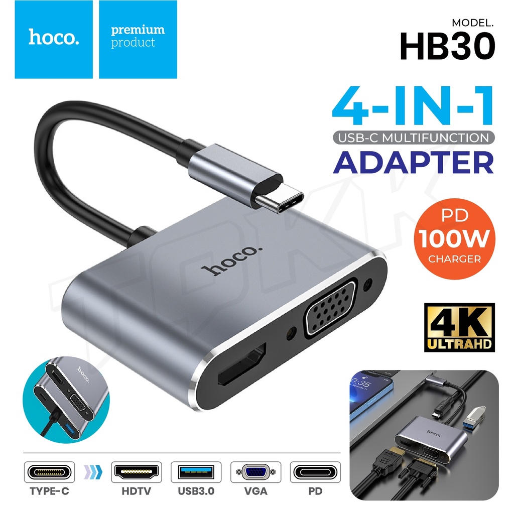 HOCO HB30 ตัวแปลง ไทป์ซี Type-c เป็น HDTV+VGA+USB3.0+PD มัลติฟังก์ชั่น ...