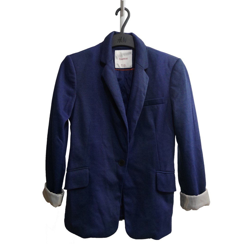 เสื้อสูท Blazer Pull&Bear blazer with contrast sleeve สีกรม | Shopee Thailand