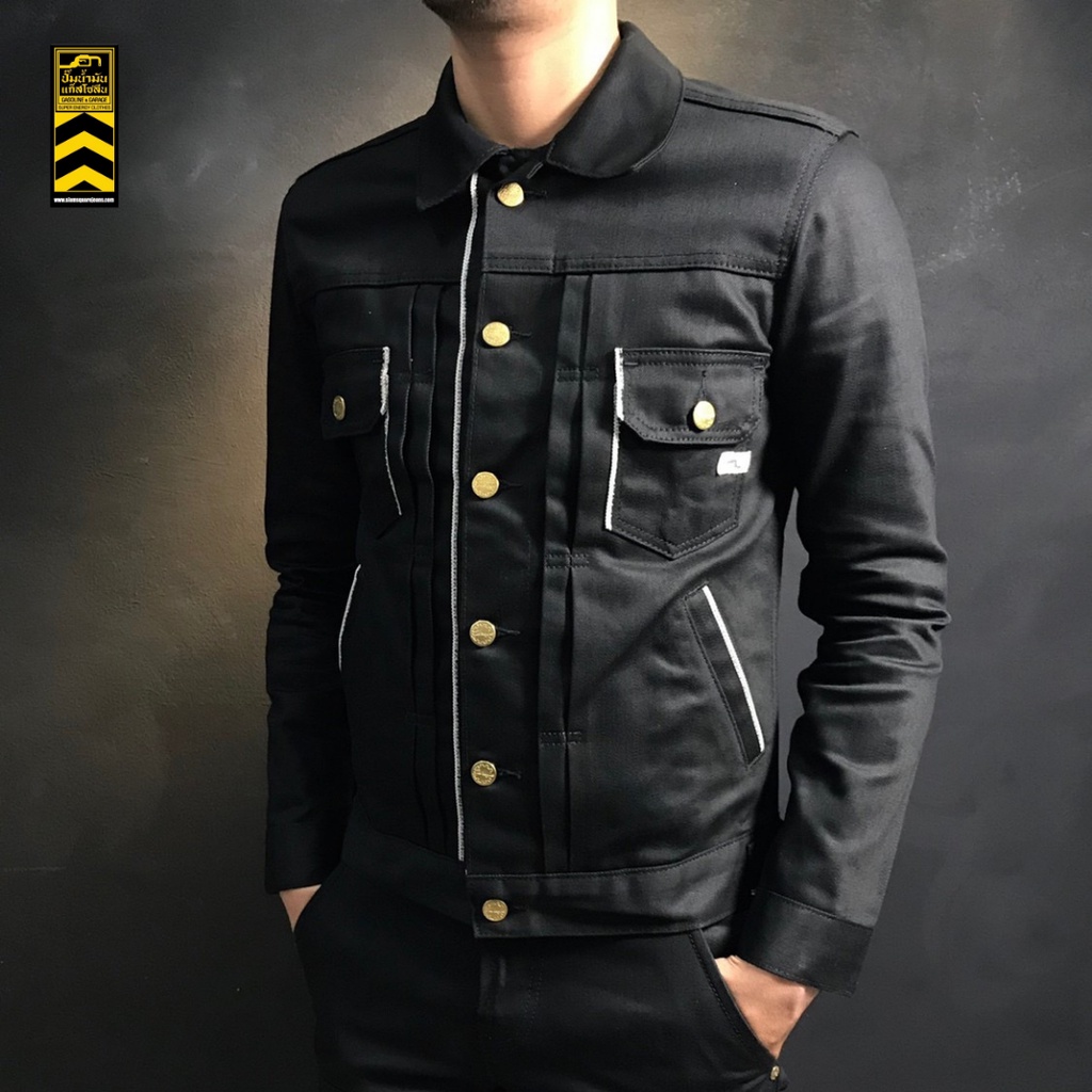 GRJ002 4 Pockets แจ็คเก็ตยีนส์ เสื้อ Denim Jacket Selvedge All Black ...