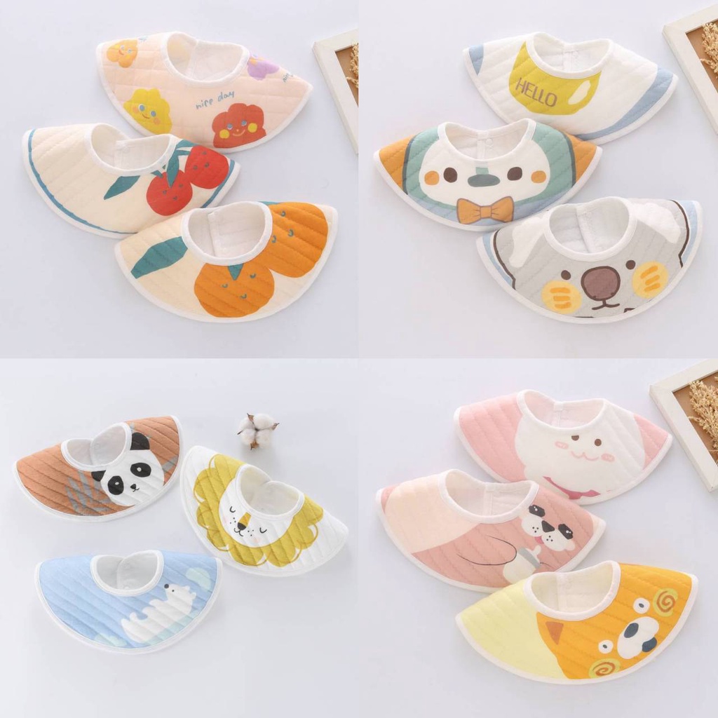 A0054 ผ้ากันเปื้อนเด็ก(Set 3 ชิ้น)ลายการ์ตูนน่ารัก 360 องศา ผ้าซับน้ำลาย กันน้ำ สำหรับเด็กแบบรอบ ...