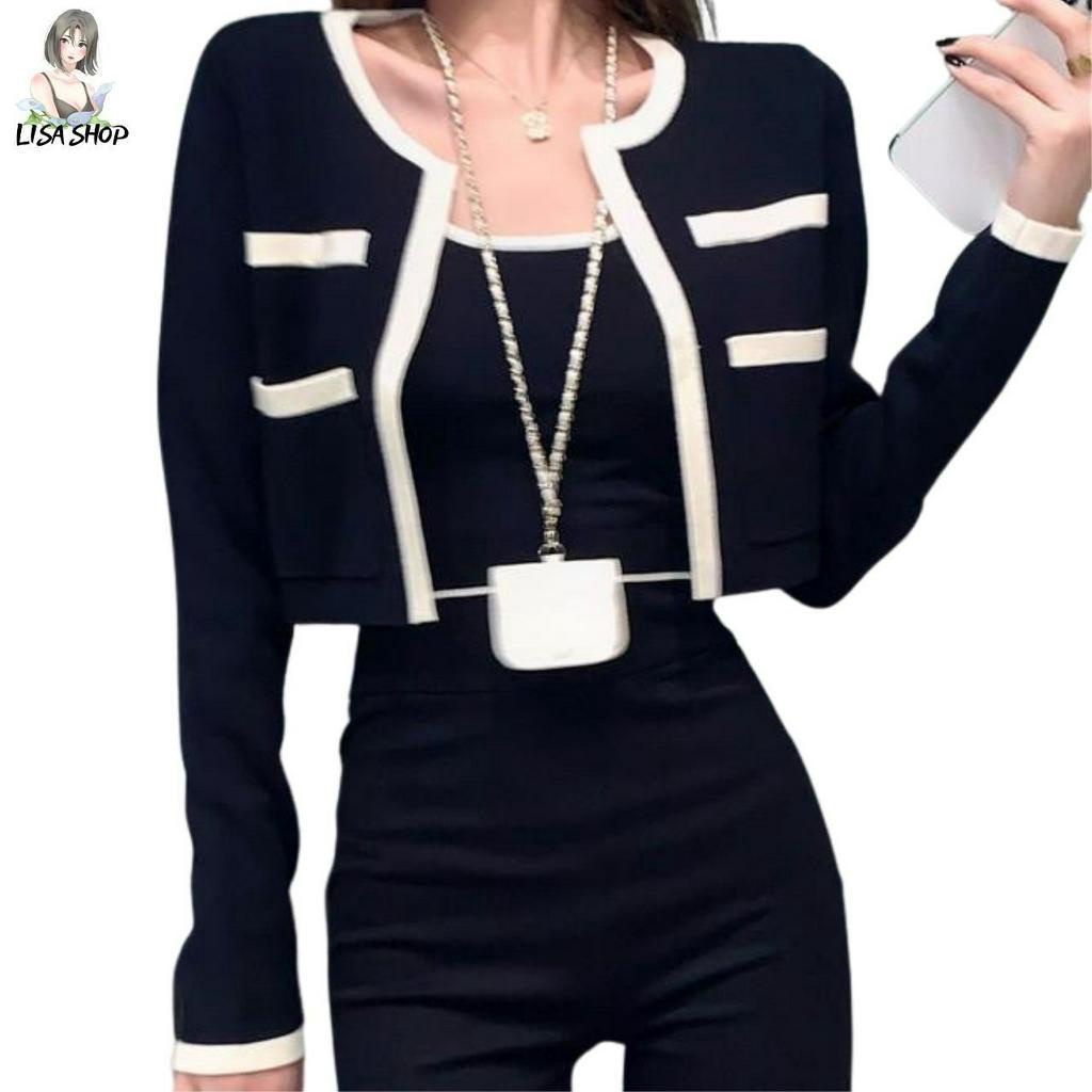 มาใหม่ เสื้อกล้าม+เสื้อคลุมไหมพรม สีพื้นผ้านิ่ม งานไฮโซ พร้อมส่งจากไทย ...