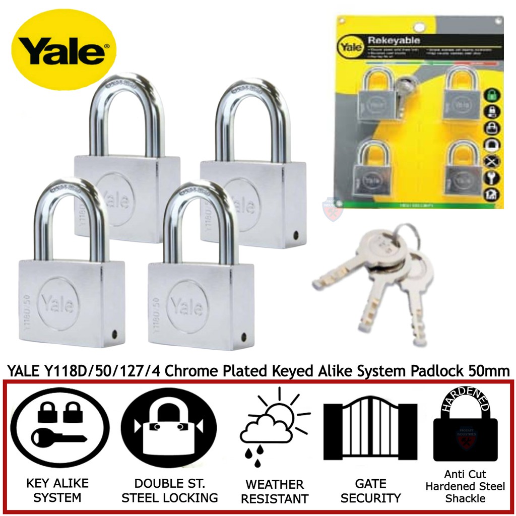 Yale Y118D/50/127/4 กุญแจระบบชุบโครเมี่ยม 50 มม. (แพ็คละ 4 ชิ้น ...