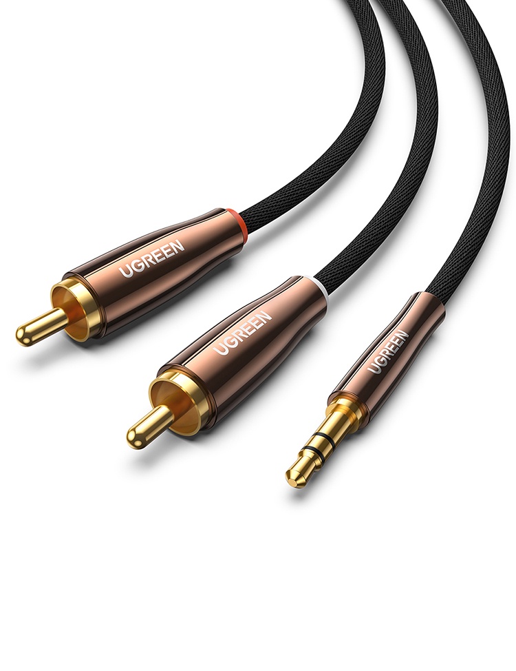 Ugreen RCA สายเคเบิล 2RCA เป็น 3.5 มม. Hi-Fi ไนล่อนถัก RCA เป็น AUX สาย ...