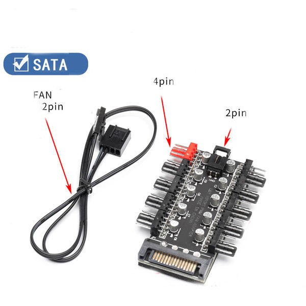Fan Hub 4Pin Female To 4Pin x10 port 12v PWM แบบ SATA/MOLEX (🔥พร้อมส่ง ...