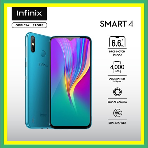 Infinix SMART 4 Ram1+16GB จอ6.6 HD+ waterdrop 4G 2ซิม (ฟรี) เคส + ฟิล์ม ...
