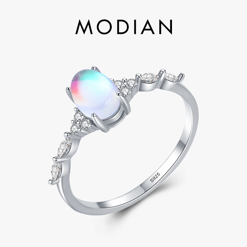 Modian แหวนเงินแท้ 925 ประดับมูนสโตน ทรงวงรี 925 เครื่องประดับ สําหรับผู้หญิง งานแต่งงาน ...