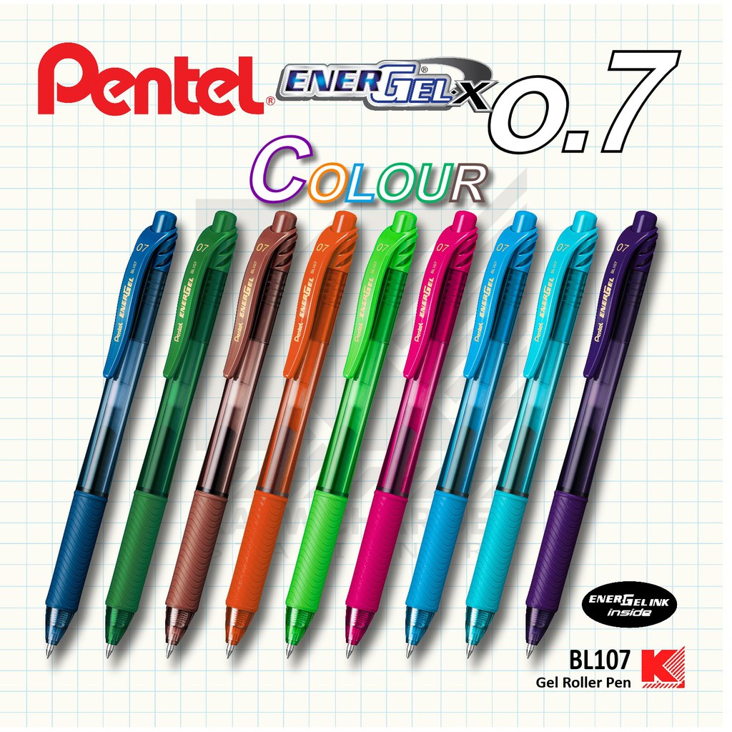 ปากกาเจล Pentel EnerGel-X BL107 ขนาด 0.7 Colour (มี 9 สี) | Shopee Thailand