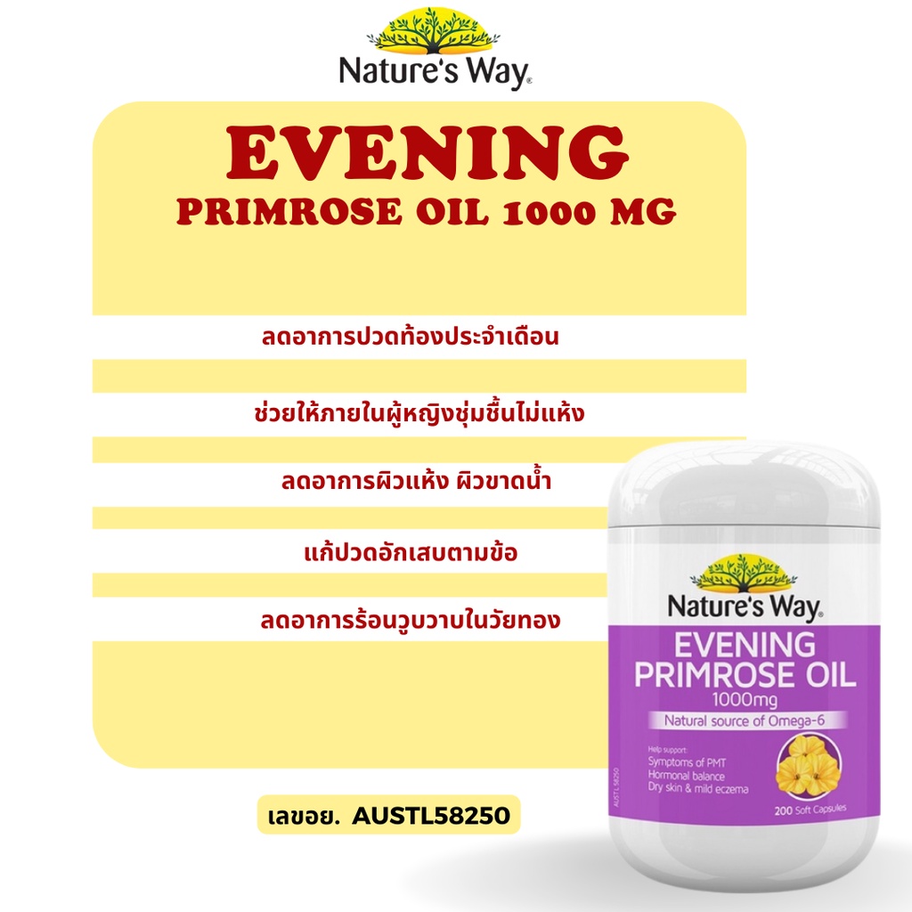 Nature's Way Evening Primrose Oil 1000mg อีฟนิ่งพริมโรส 200 แคปซูล ...
