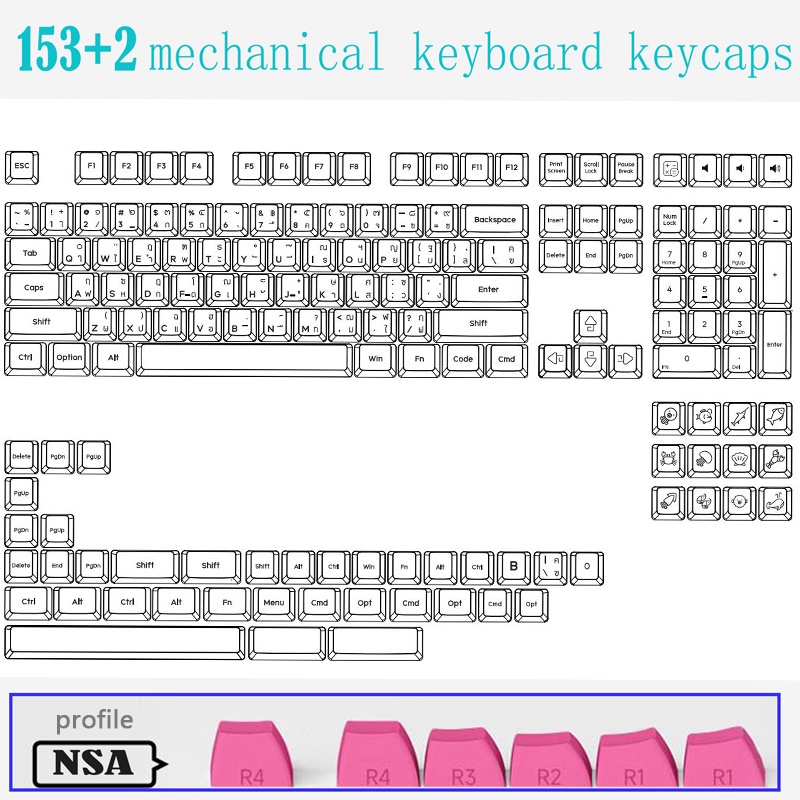 Keycap ใส ภาษาไทย 155 Keys NSA Profile Transparent Keycaps PC Material ...