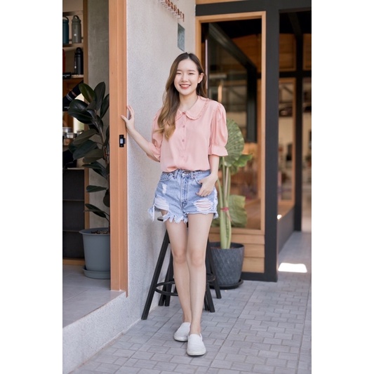 Numsha Brand เสื้อแขนสั้นคอบัวจับจีบ / NB21068 | Shopee Thailand