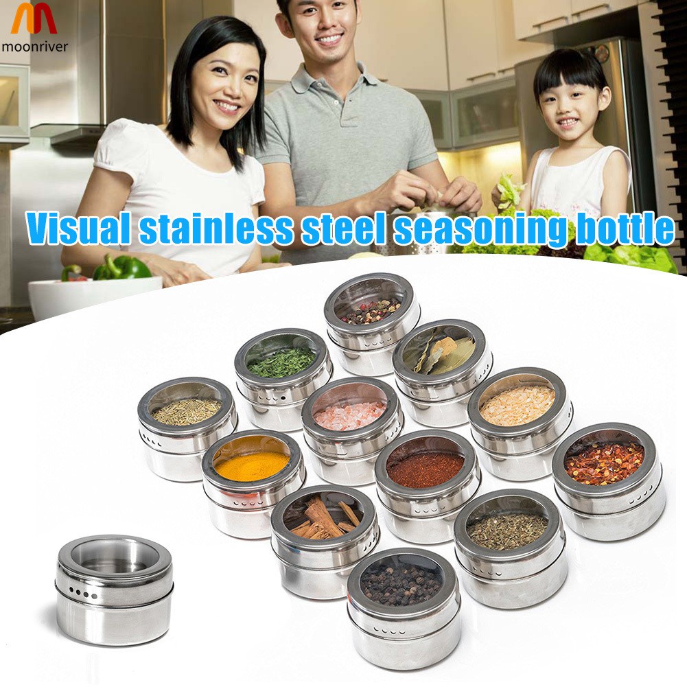 MR Clear Lid Magnetic Spice Jar Set Stainless Steel Spice Sauce Storage ...