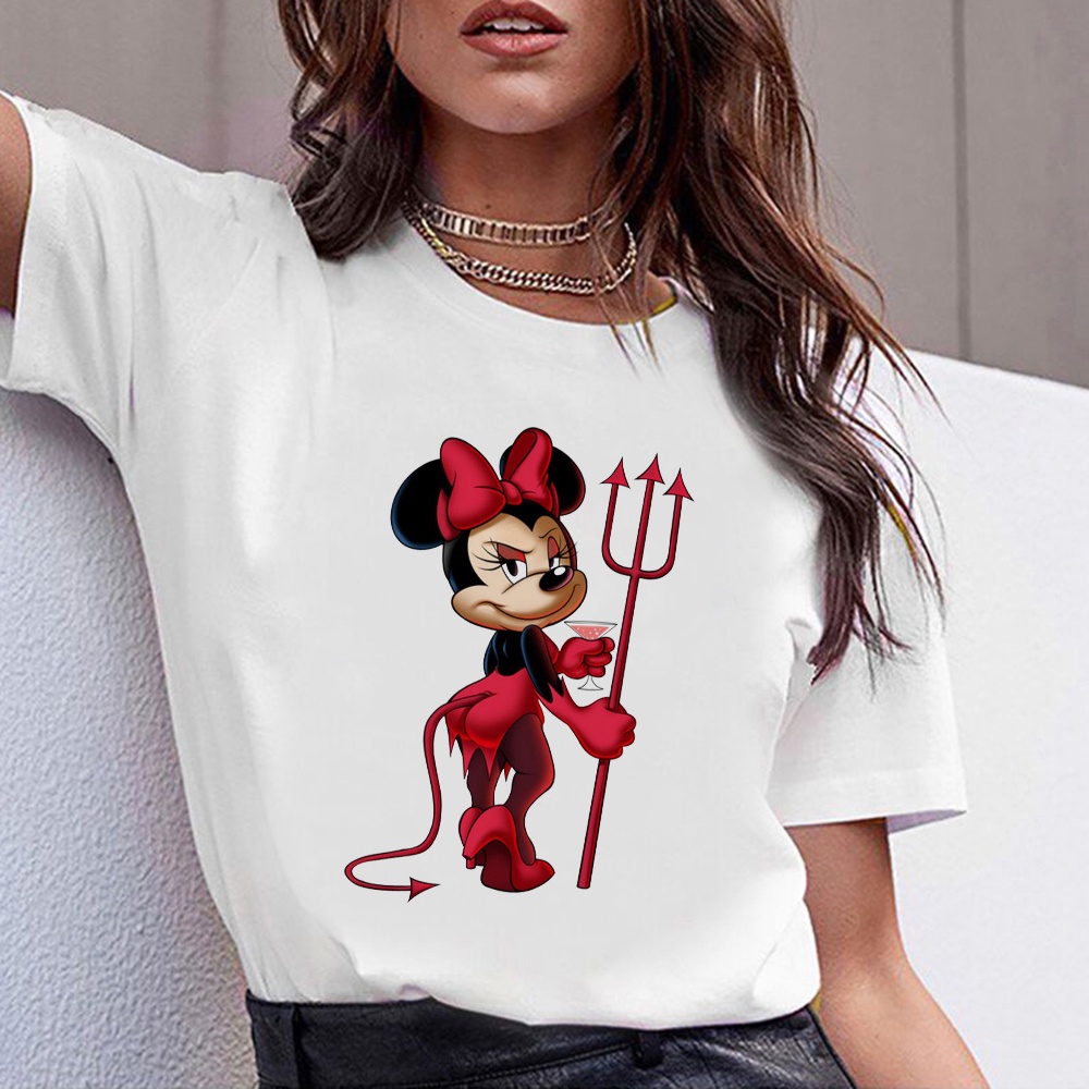 เสื้อยืดใหม่Evil Minnie Mouse T Shirt New Women Disney Tshirt Funny Top ...