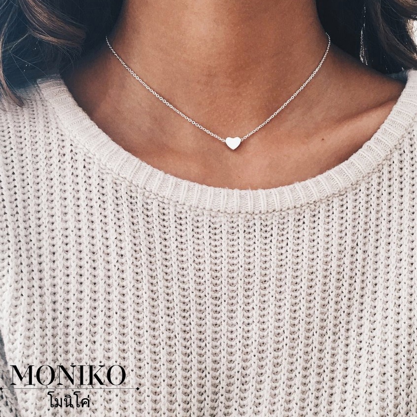 MONIKO สร้อยคอ สร้อยคอเงินจี้รูปหัวใจ สร้อยคอแฟชั่นผู้หญิง ...