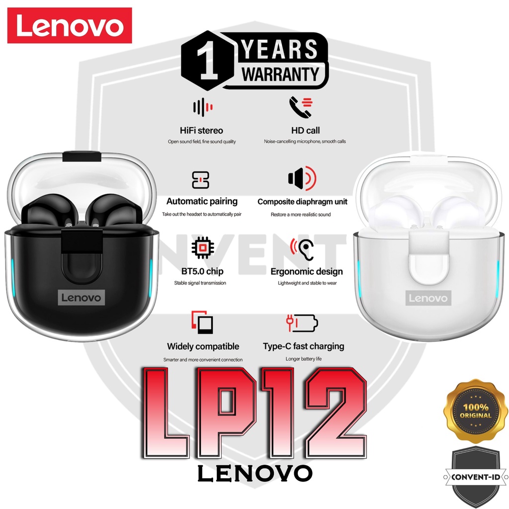 Lenovo LP12 ENC AAC HD TWS True Wireless Bluetooth 5.0 หูฟังอินเอียร์ ...