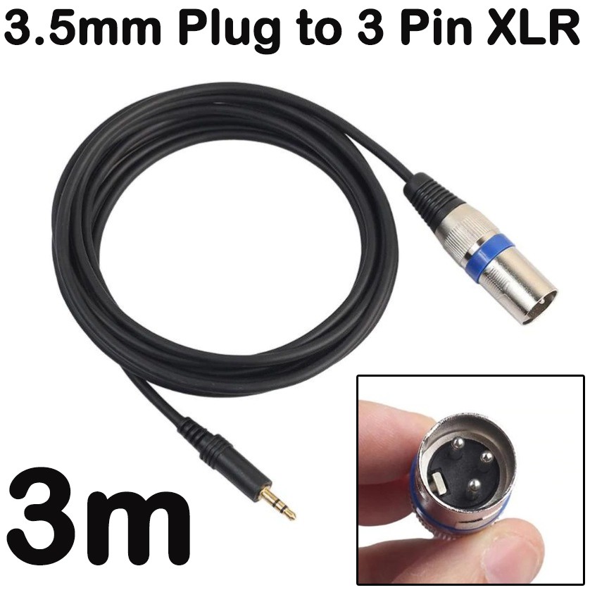 3m 3.5mm Jake Stereo Male Plug Connector Cable to Microphone XLR Audio ...
