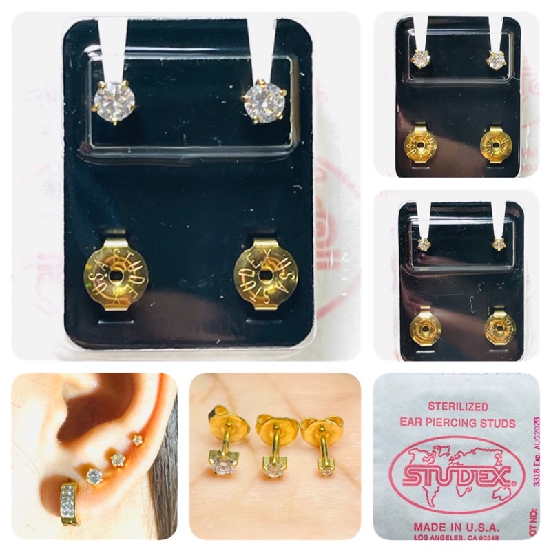 ของแท้100%STUDEX earrings for sensitive ต่างหูเพชรczสำหรับผิวแพ้ง่าย วัสดุสแตนเลสแท้เกรด ...