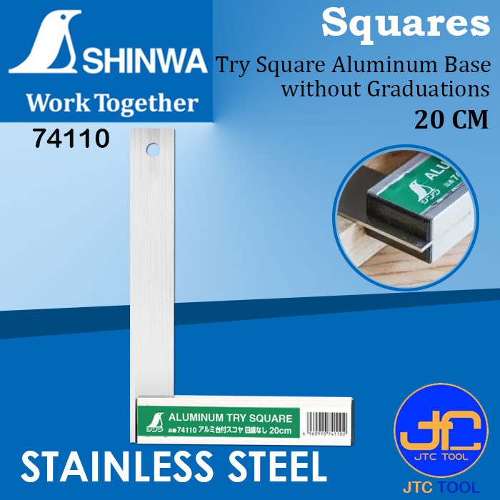 Shinwa ฉากช่างไม้ไม่มีสเกลสแตนเลสมีหลายขนาด - Try Square Stainless ...