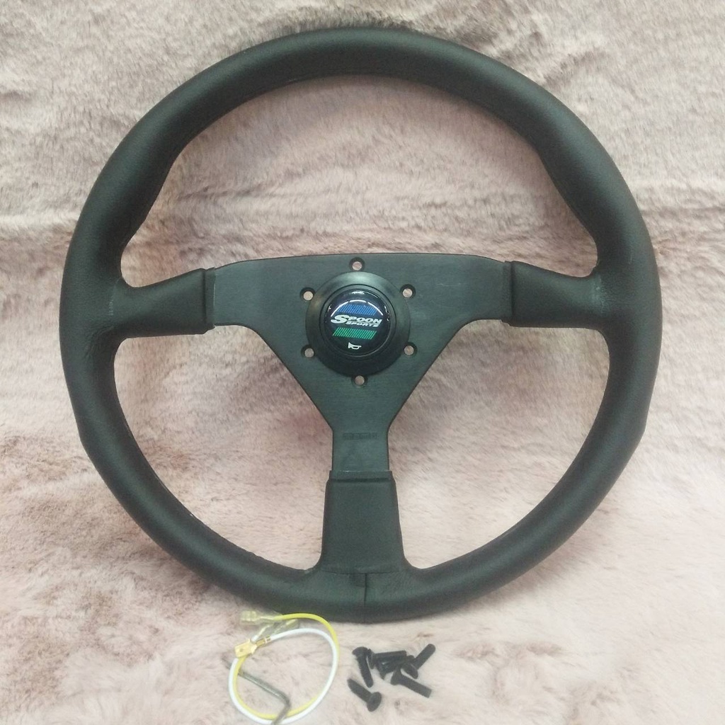 พวงมาลัย SPOON ก้านเรียบ นิ้วหนังเรียบดำ ก้านปั้ม MOMO เย็บด้ายแดง ราคา ...