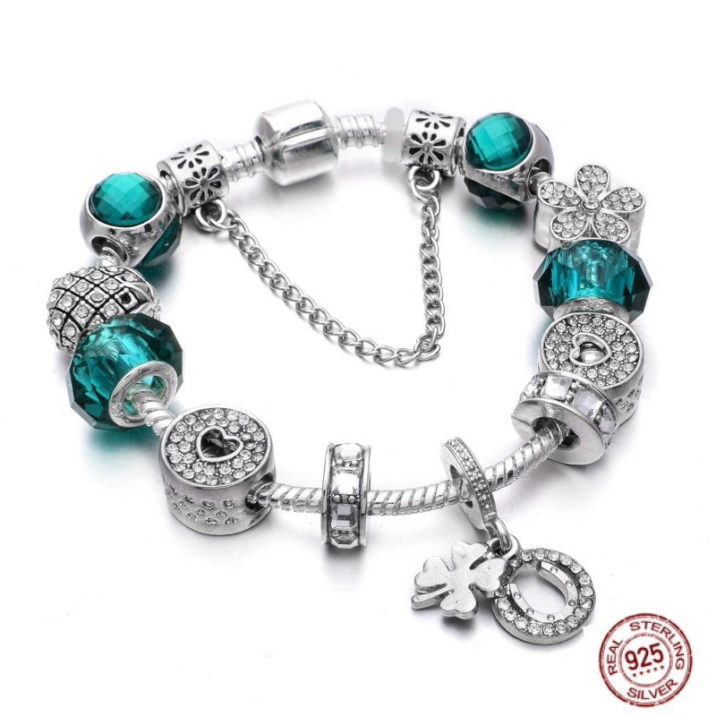 สร้อยข้อมือลูกปัด จี้รูปใบโคลเวอร์สี่แฉก ดอกไม้ สีเขียว S925 DIY 2022 | Shopee Thailand