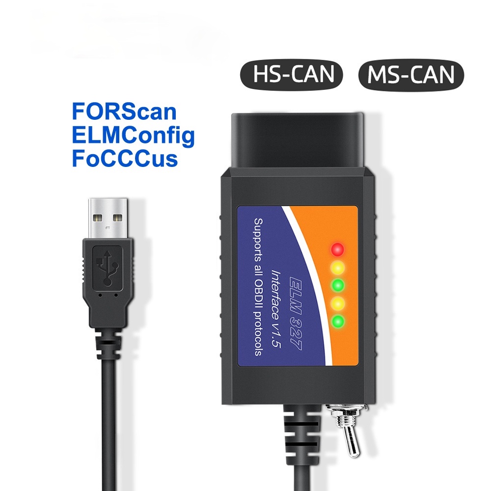 สวิตช์ Elm 327 V1.5 USB ELM327 สําหรับเครื่องอ่านโค้ด Ford Forscan ELMconfig PIC18F25K80 HS CAN ...