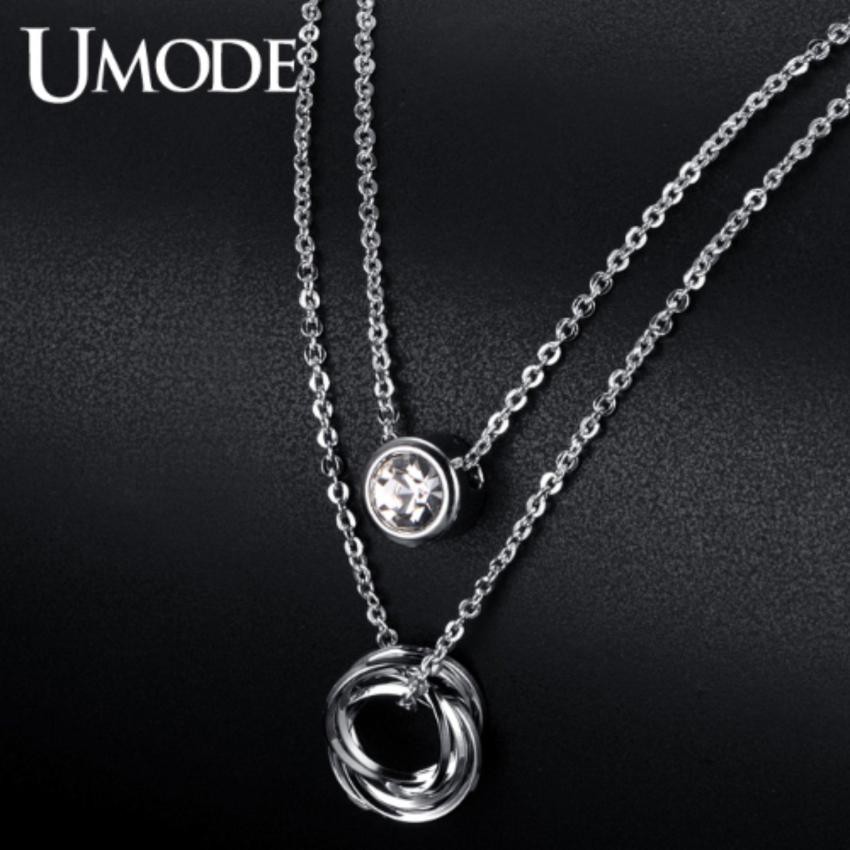 UMODE สร้อยคอพร้อมจี้วงกลม 2 ชั้น ประดับ Genuine Austrian rhinestone ...