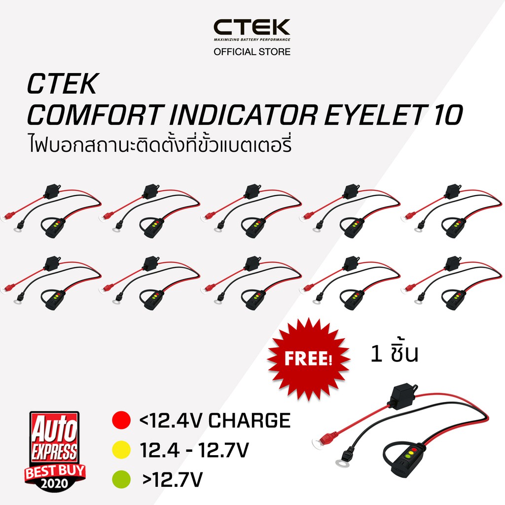 CTEK Comfort Indicator Eyelet 10 สายติดขั้วแบตเตอรี่ 10 ชิ้น ฟรี 1 ชิ้น ...