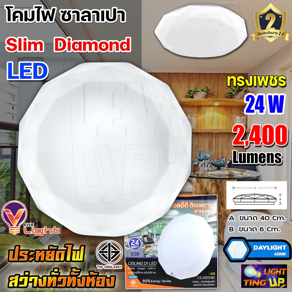 โคมไฟซาลาเปา โคมไฟติดเพดาน V-Light LED 24W 24 วัตต์ แสงสีขาว (ลายเพชร ...