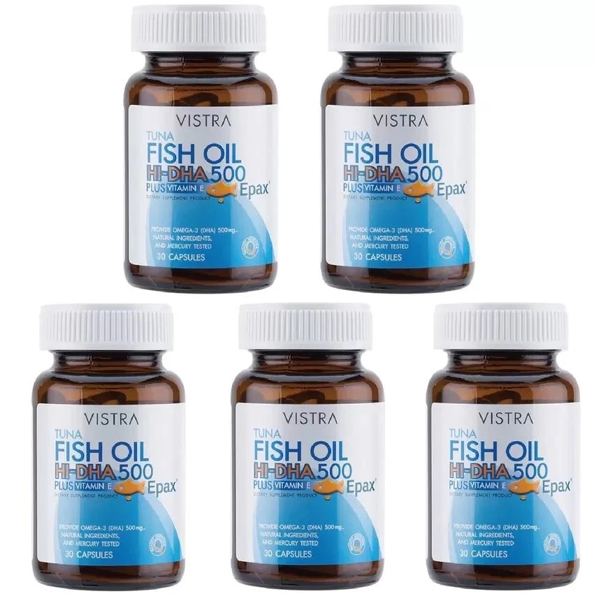 Vistra TUNA FISH OIL Hi DHA 500mg 30เม็ด(5ขวด) | Shopee Thailand