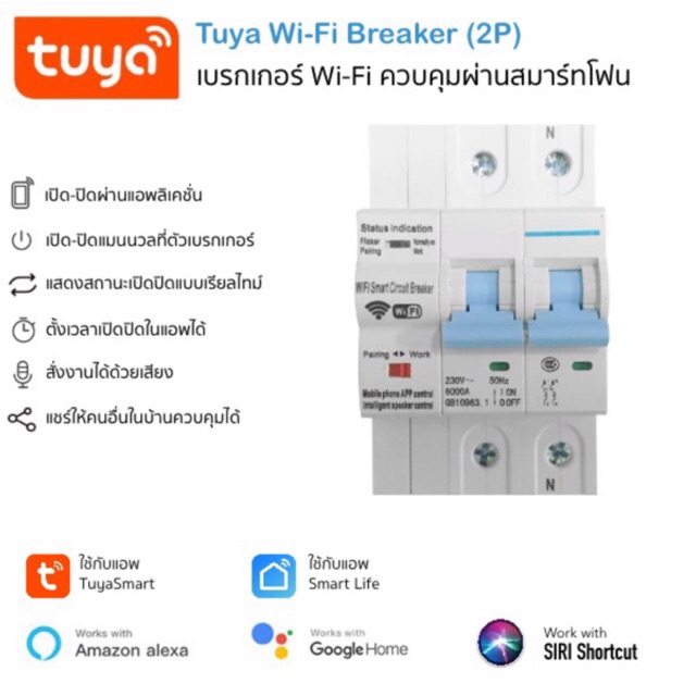 Tuya 2P Wi-Fi Circuit Breaker (20A, 32A) เซอร์กิตเบรกเกอร์สั่งเปิดปิด ...