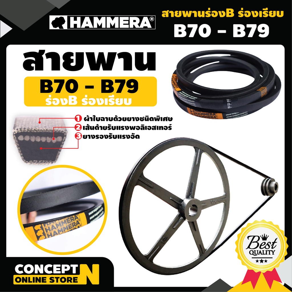 สายพาน HAMMERA แท้100% ร่อง B70 B71 B72 B73 B74 B75 B76 B77 B78 B79 สายพานร่อง สายพานการเกษตร ...