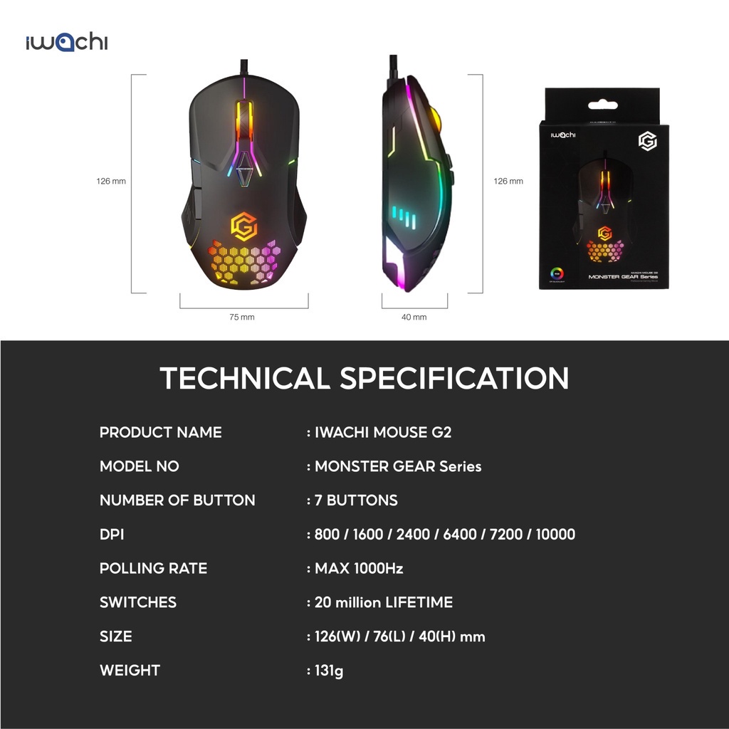 เมาส์ เกมมิ่ง IWACHI G2 มาพร้อมไฟ RGB เพลิดเพลินไปกับสีสันแสงไฟเมื่อใช้ ...